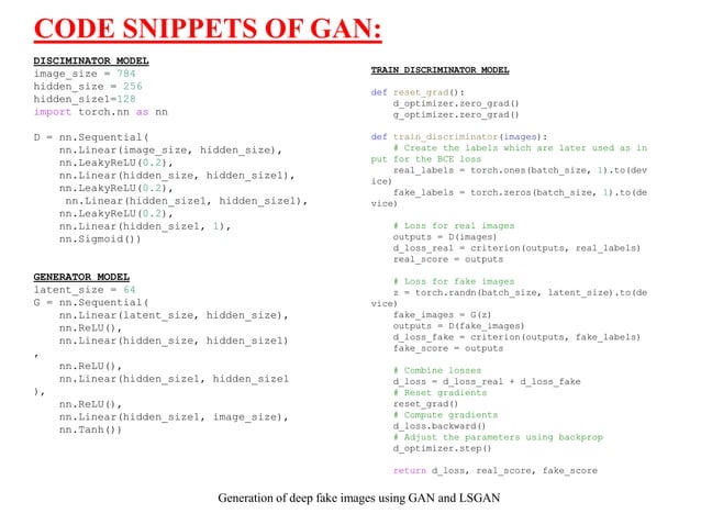 Generation of Deepfake images using GAN and Least squares GAN.ppt