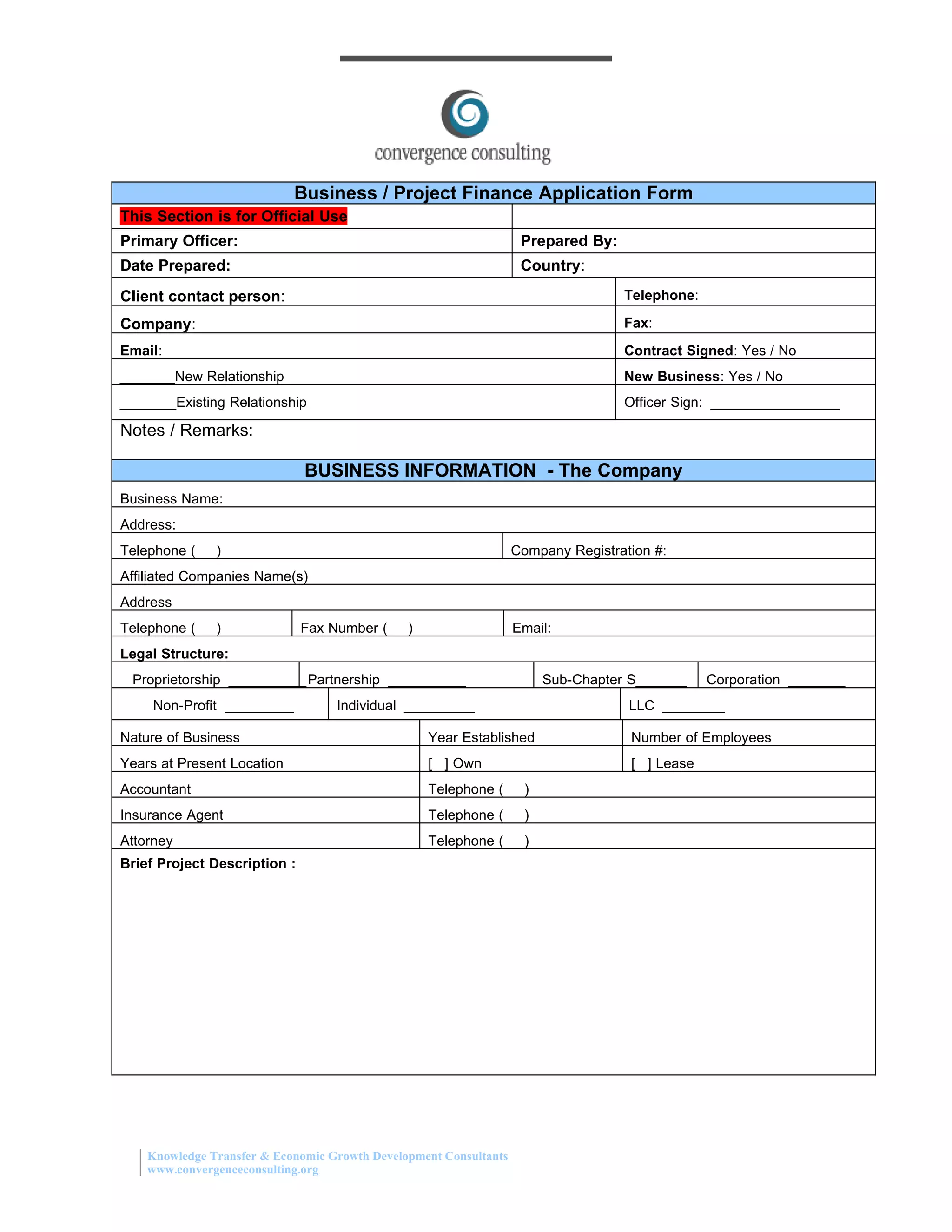 Project Finance Application Form Intro Short | DOC