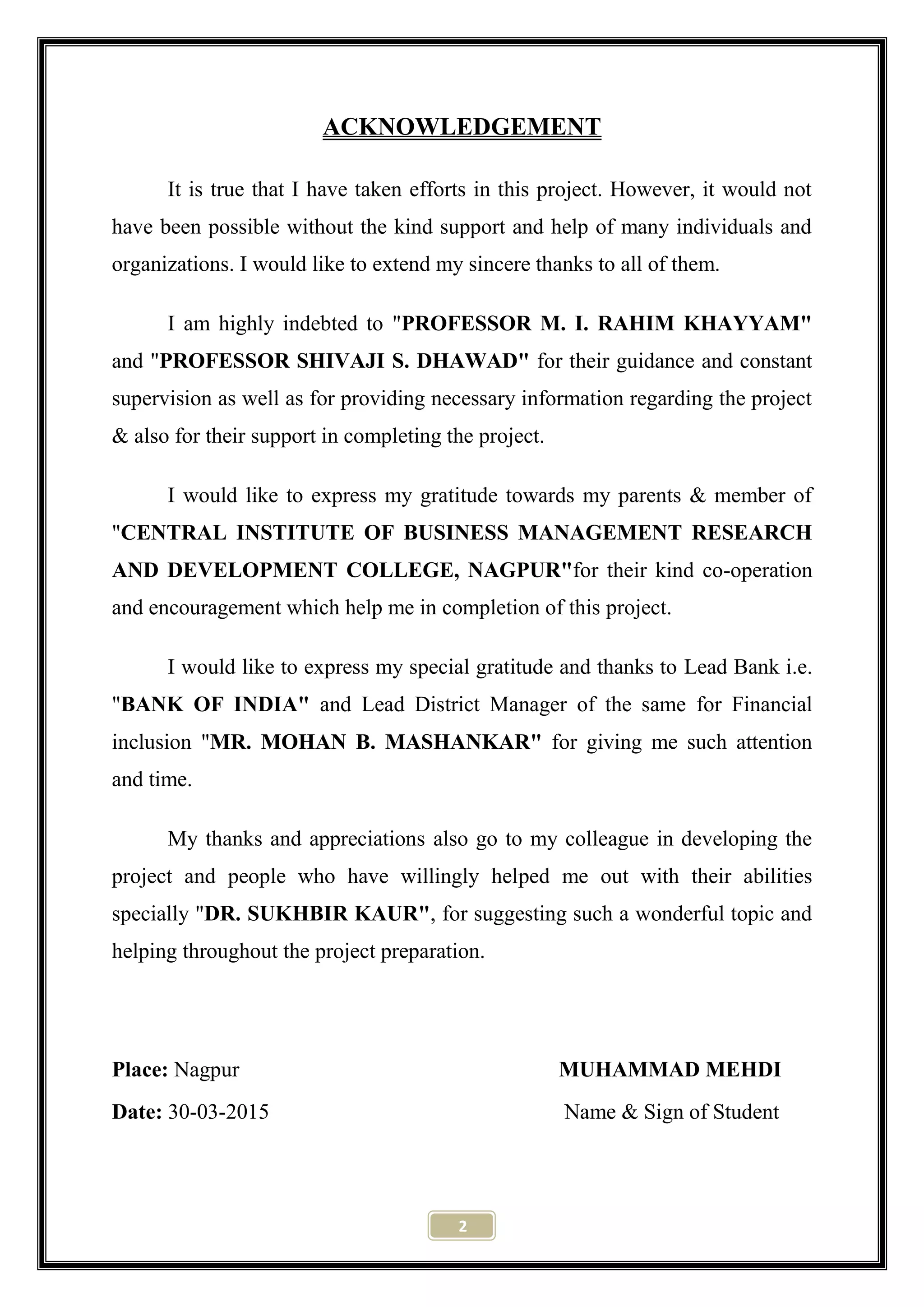 MBA Final Year Project on Financial Inclusion | PDF