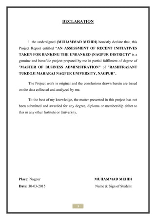 MBA Final Year Project on Financial Inclusion | PDF