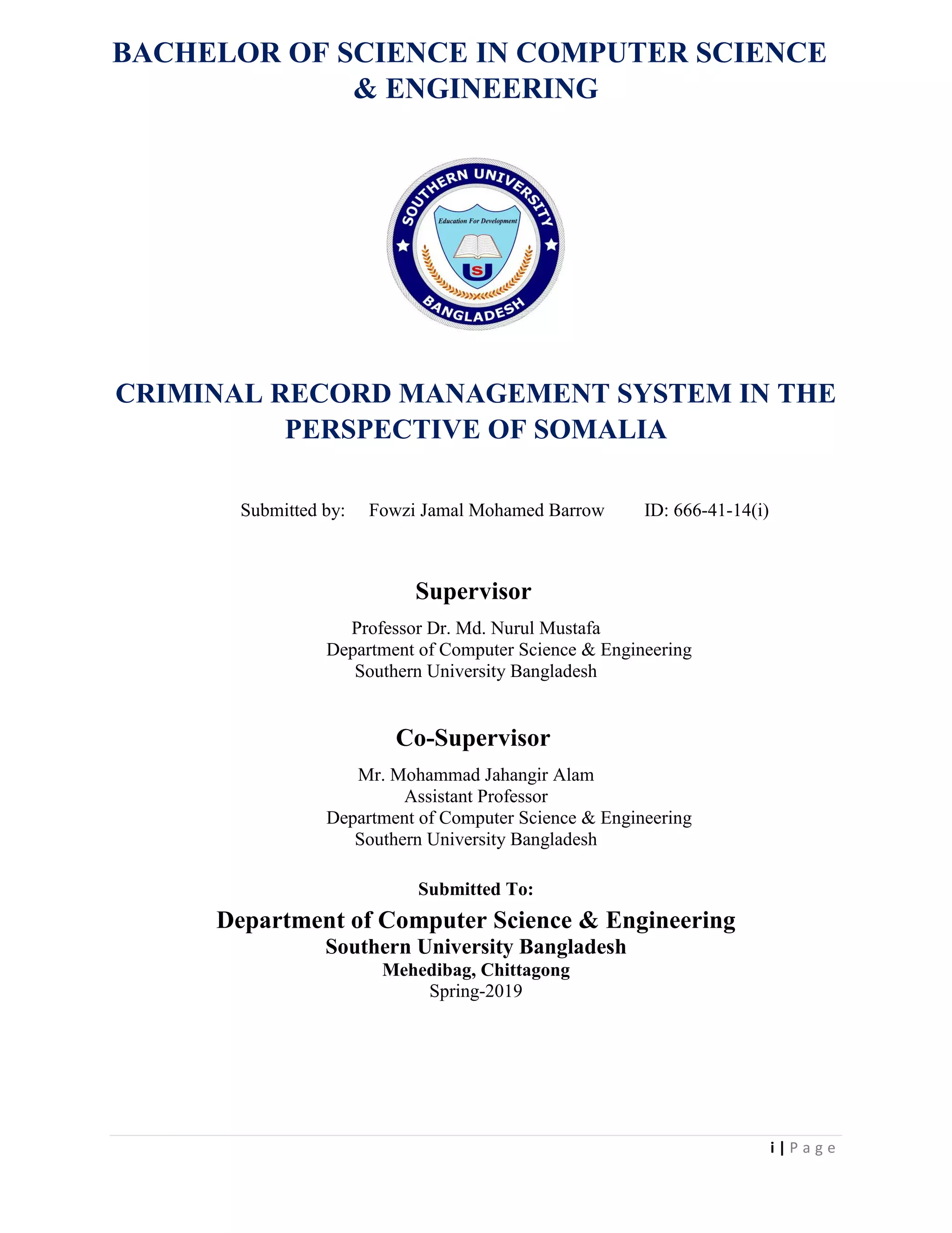 Criminal Record Management System in the Perspective of Somalia | PDF | Computer Software and ...