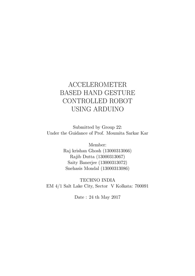 ACCELEROMETER BASED HAND GESTURE CONTROLLED ROBOT USING ARDUINO | PDF