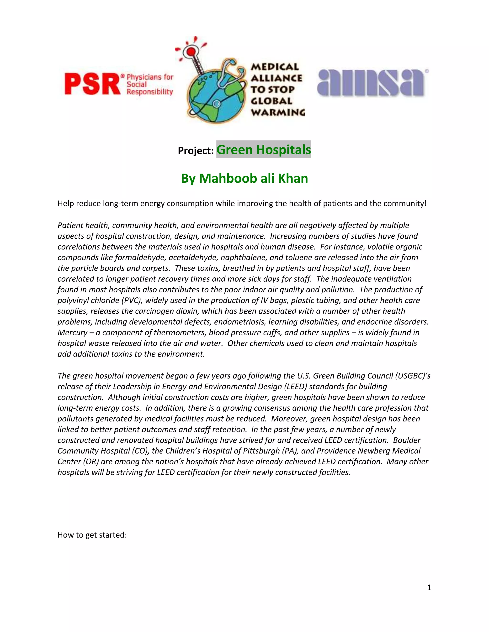 Project green hospitals | DOCX