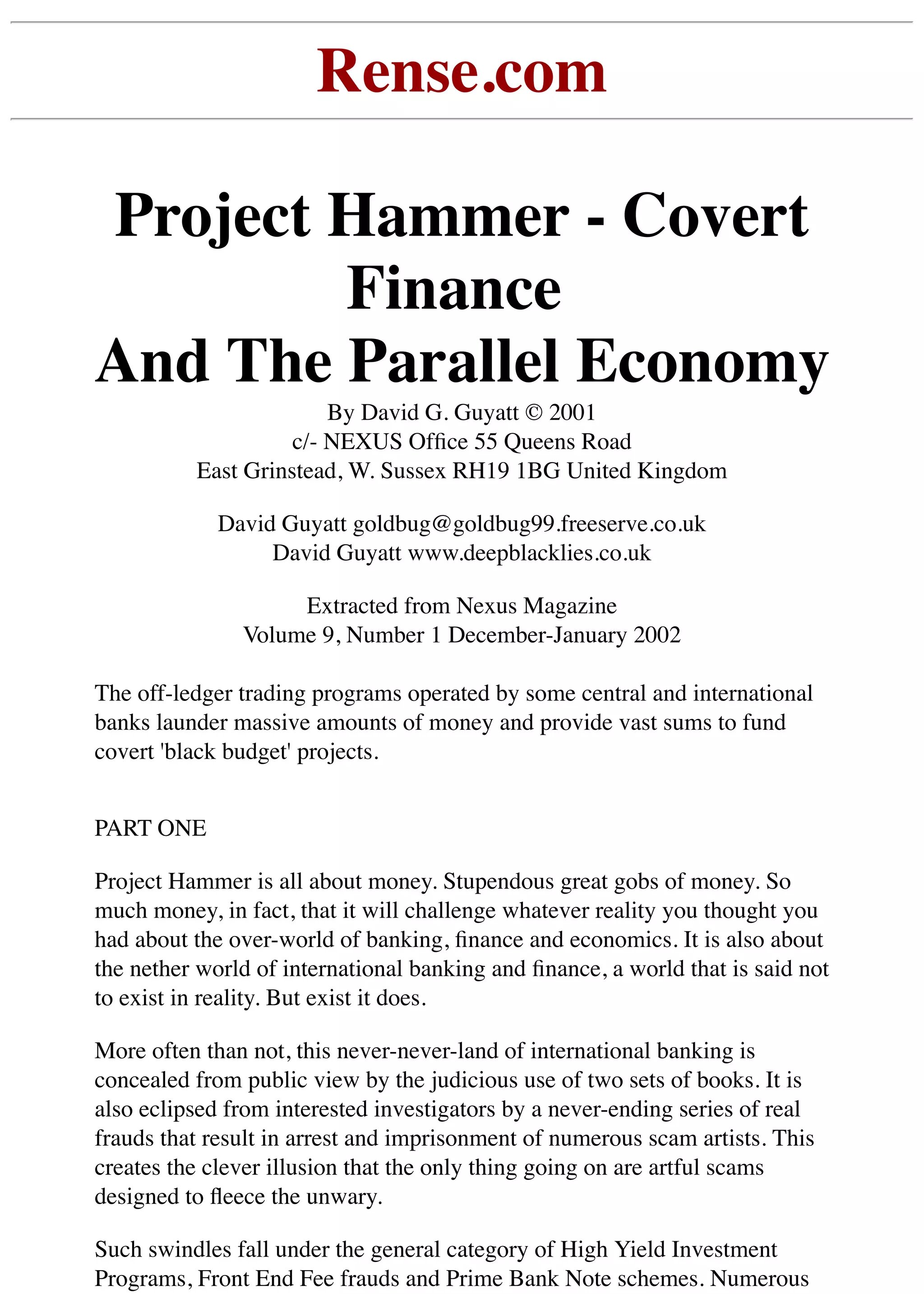 Project Hammer Covert Financial & The Parallel Economy | PDF