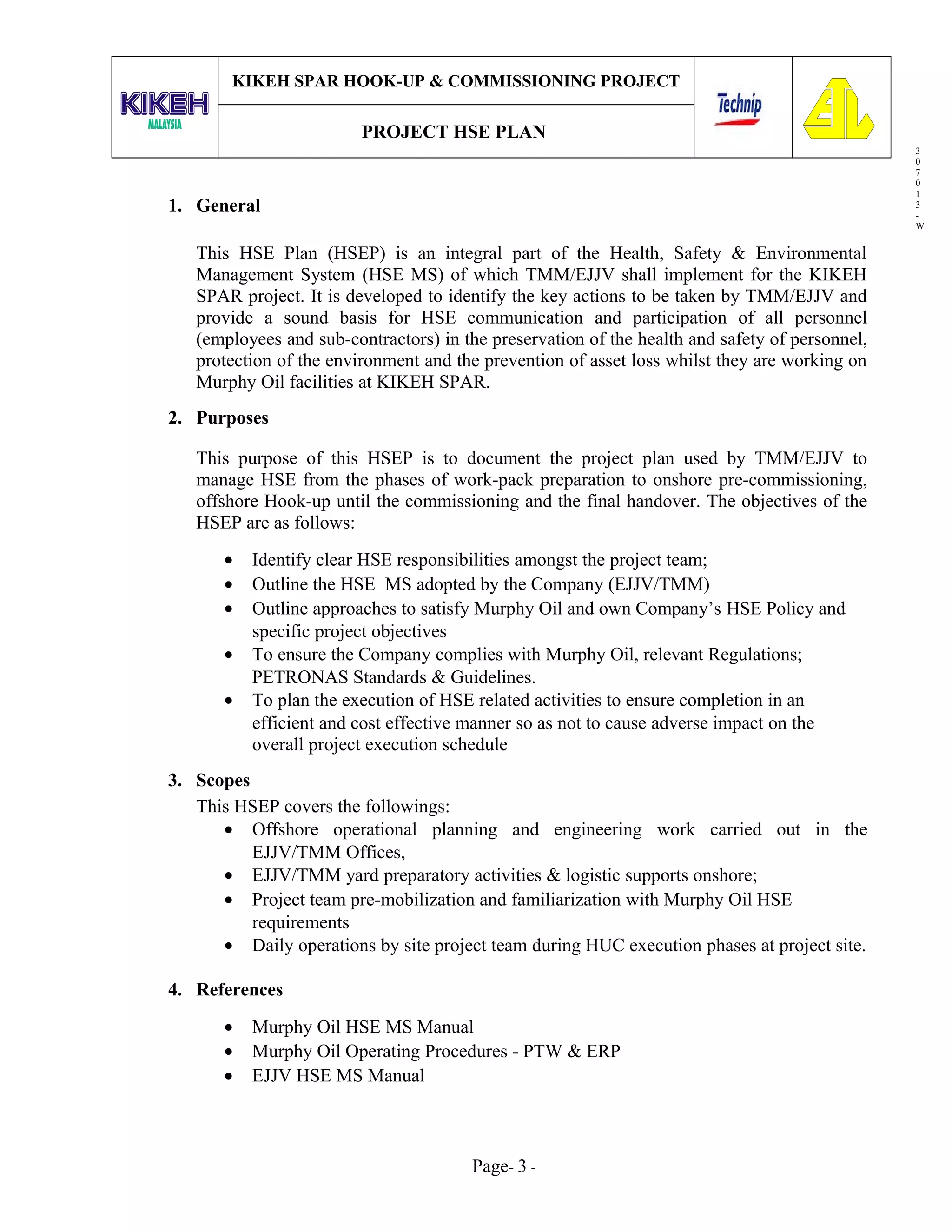 Project hse plan kikeh spar | DOC
