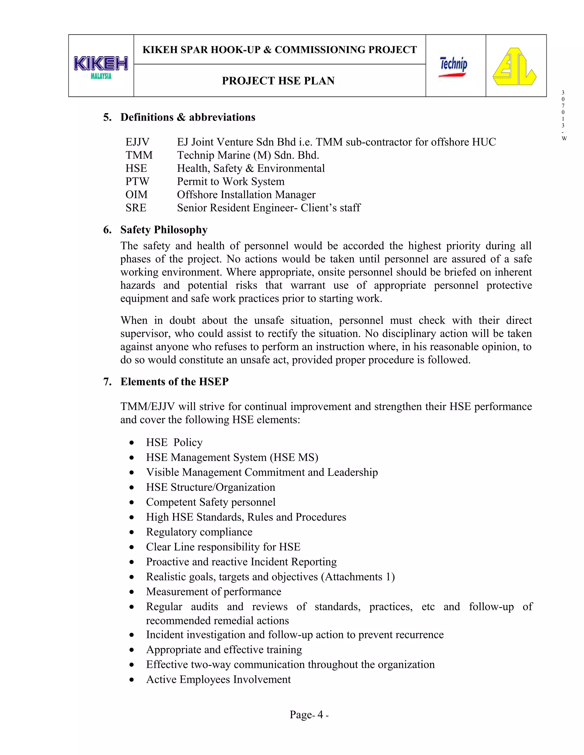 Project hse plan kikeh spar | DOC
