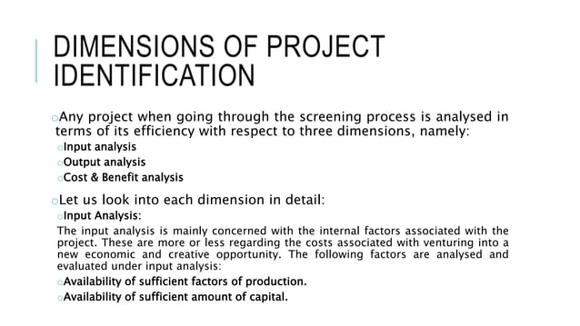 Project identification and Project selection