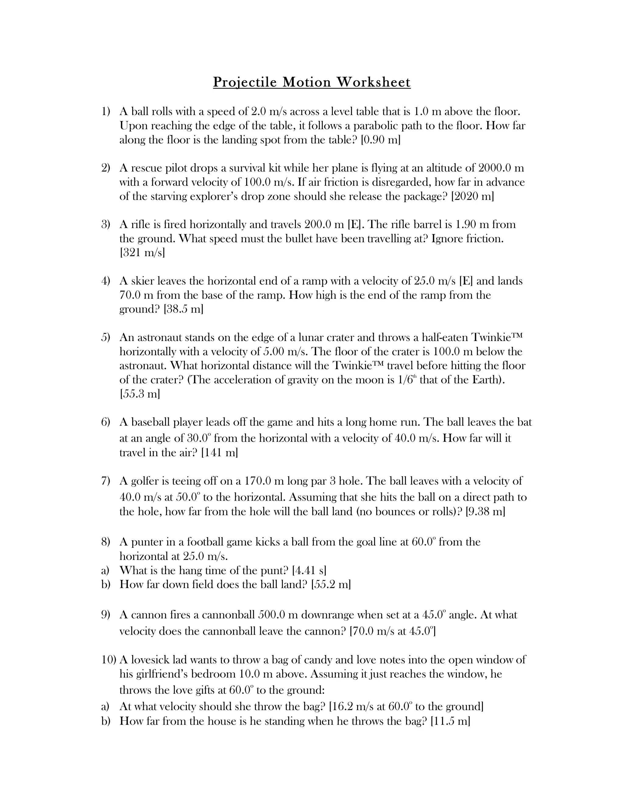 Projectile worksheet | PDF