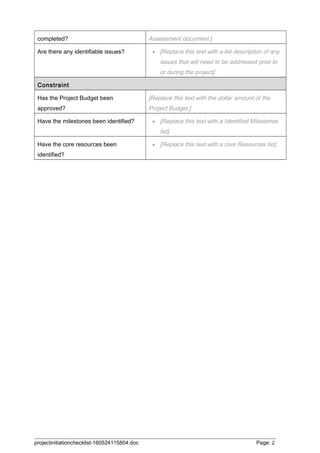 Project initiation checklist | DOC