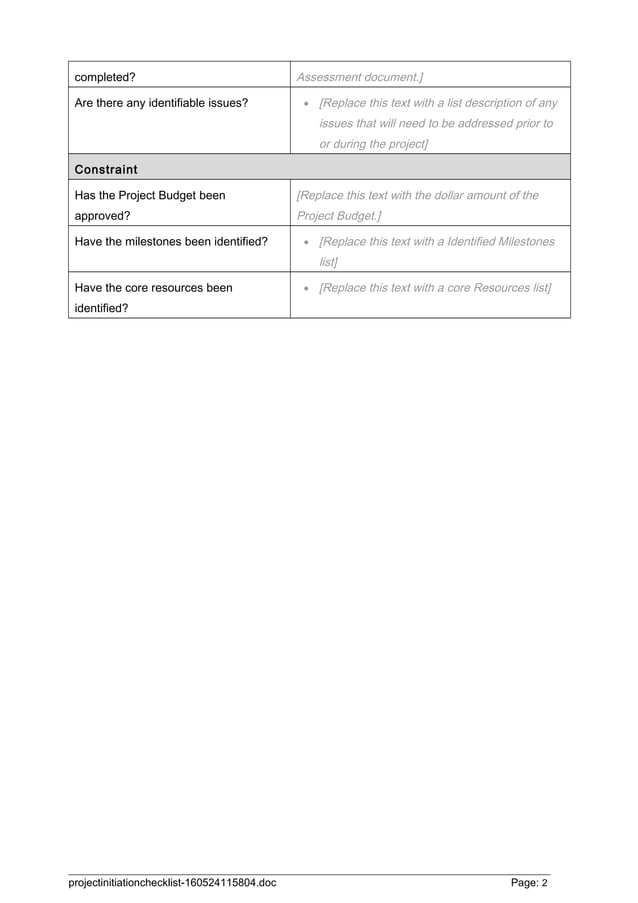 Project initiation checklist | PDF