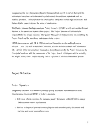 Project Initiation Document Linda Doll | DOC | Pharmaceutical Industry ...