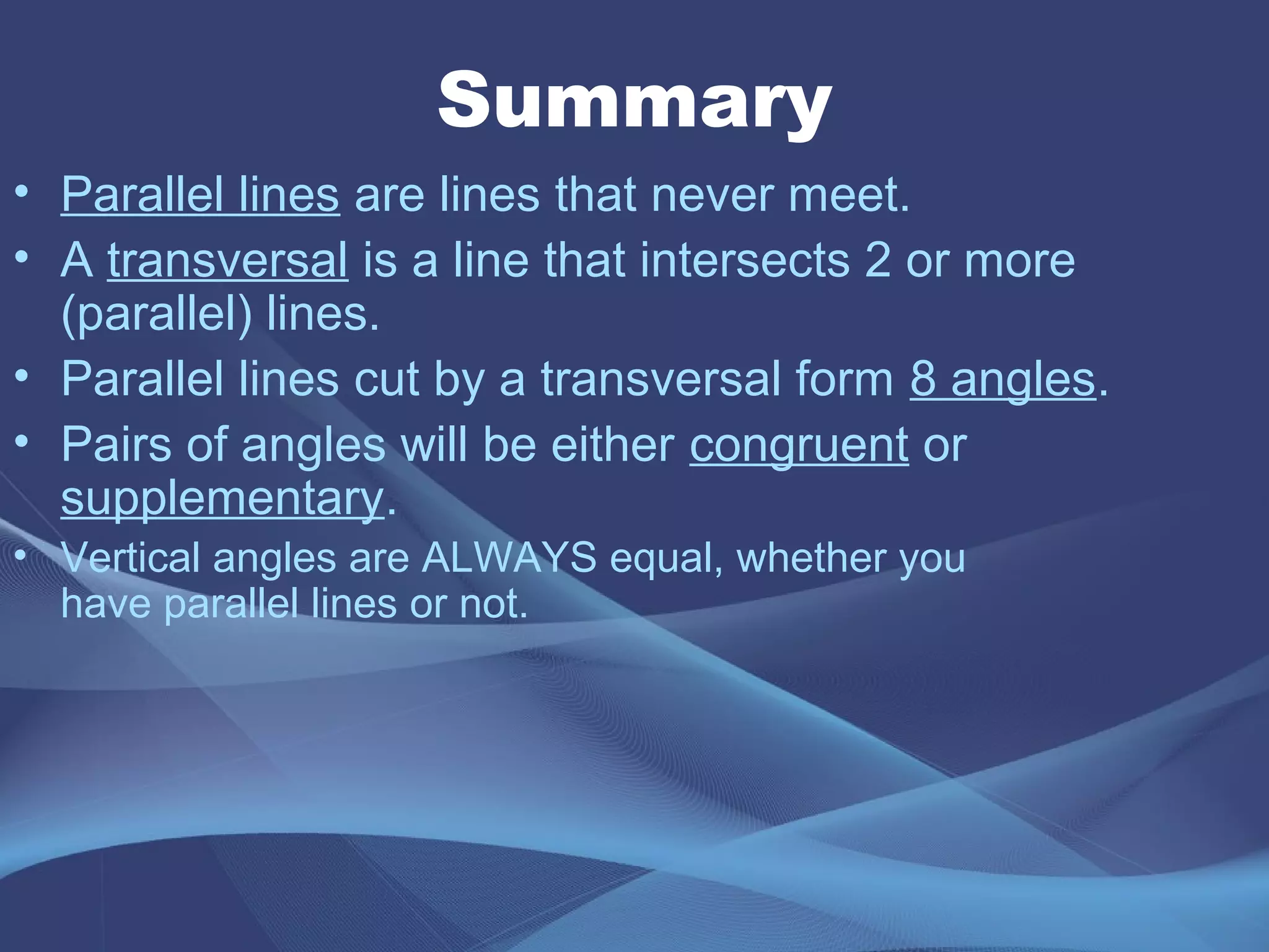 angles of parallel line cut by a transversal line | PPT