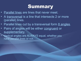 angles of parallel line cut by a transversal line | PPT