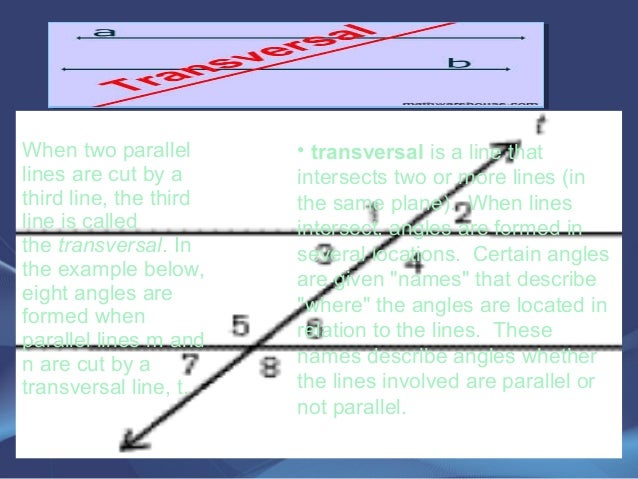 angles of parallel line cut by a transversal line
