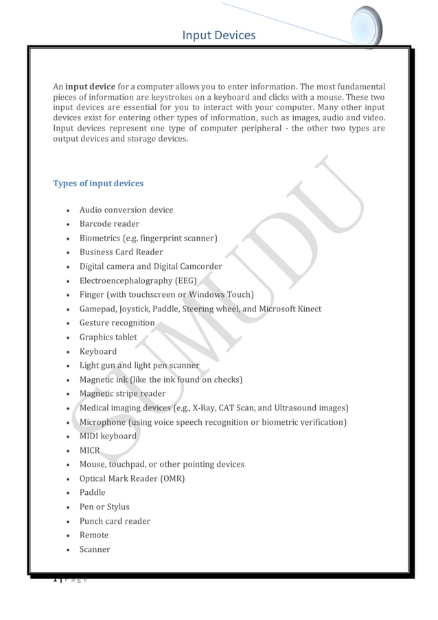 Project input devices | PDF