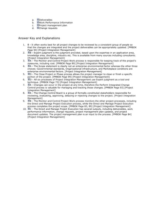 Project integration management quiz | DOCX