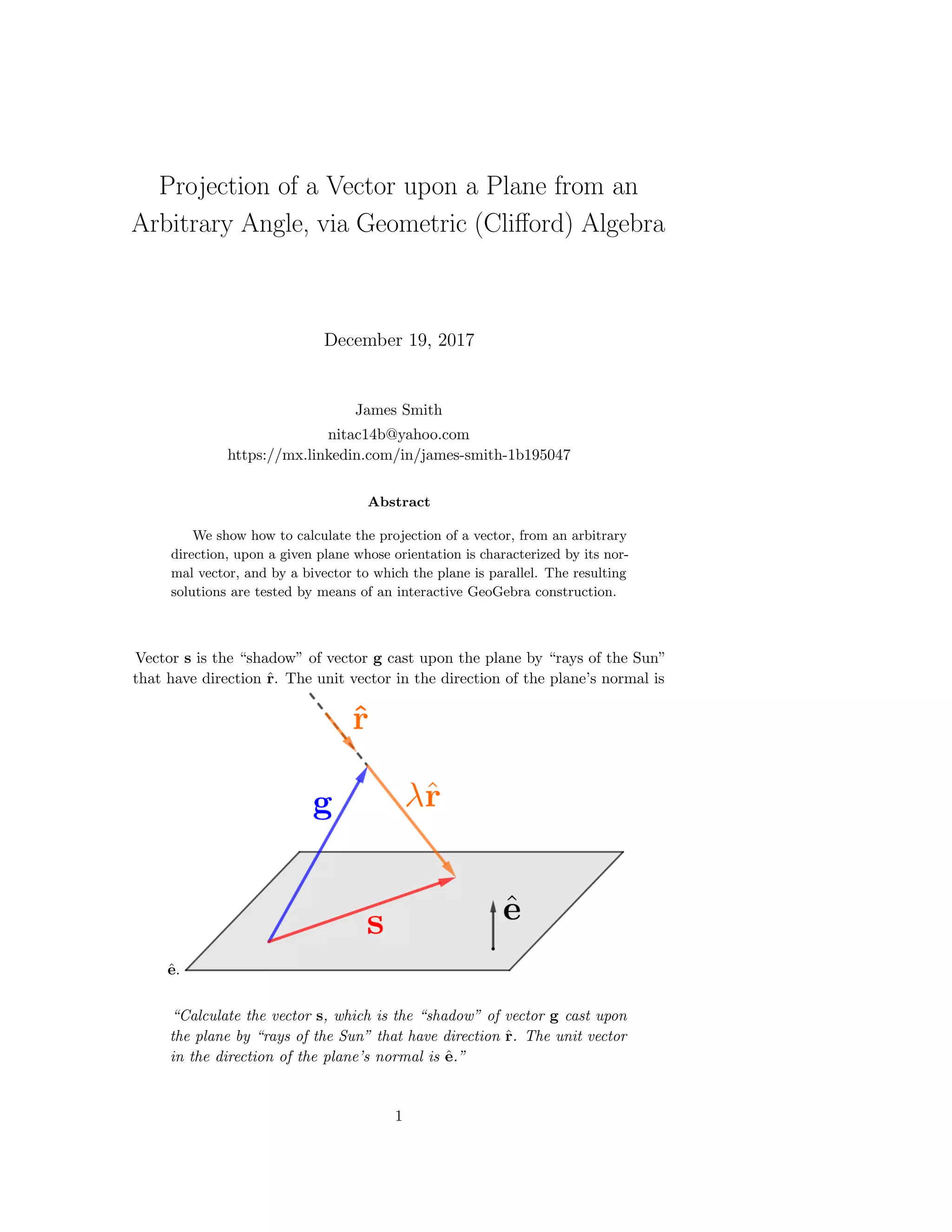 Projection of a Vector upon a Plane from an Arbitrary Angle, via ...