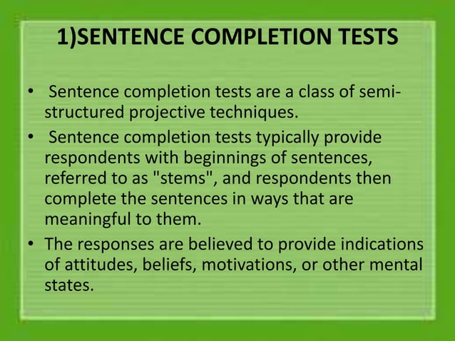 SENTENCE COMPLETION TESTS AND DRAWING TESTS | PPTX | Drawing and ...