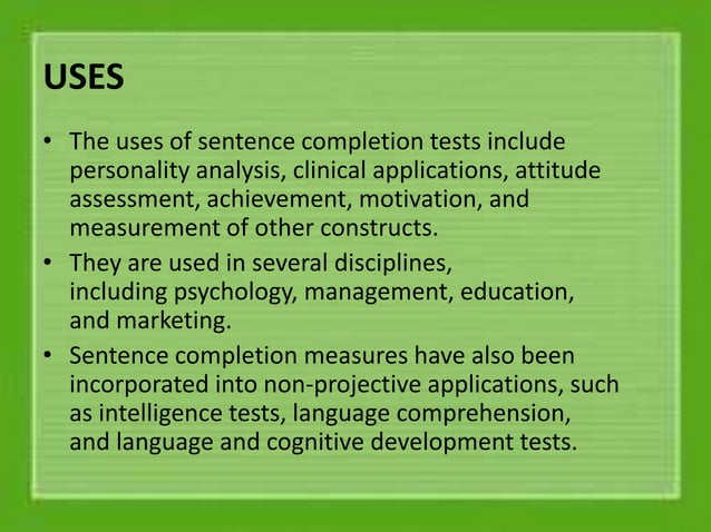 SENTENCE COMPLETION TESTS AND DRAWING TESTS | PPTX | Drawing and ...