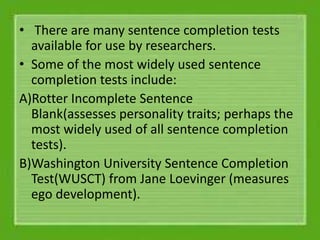 SENTENCE COMPLETION TESTS AND DRAWING TESTS | PPTX