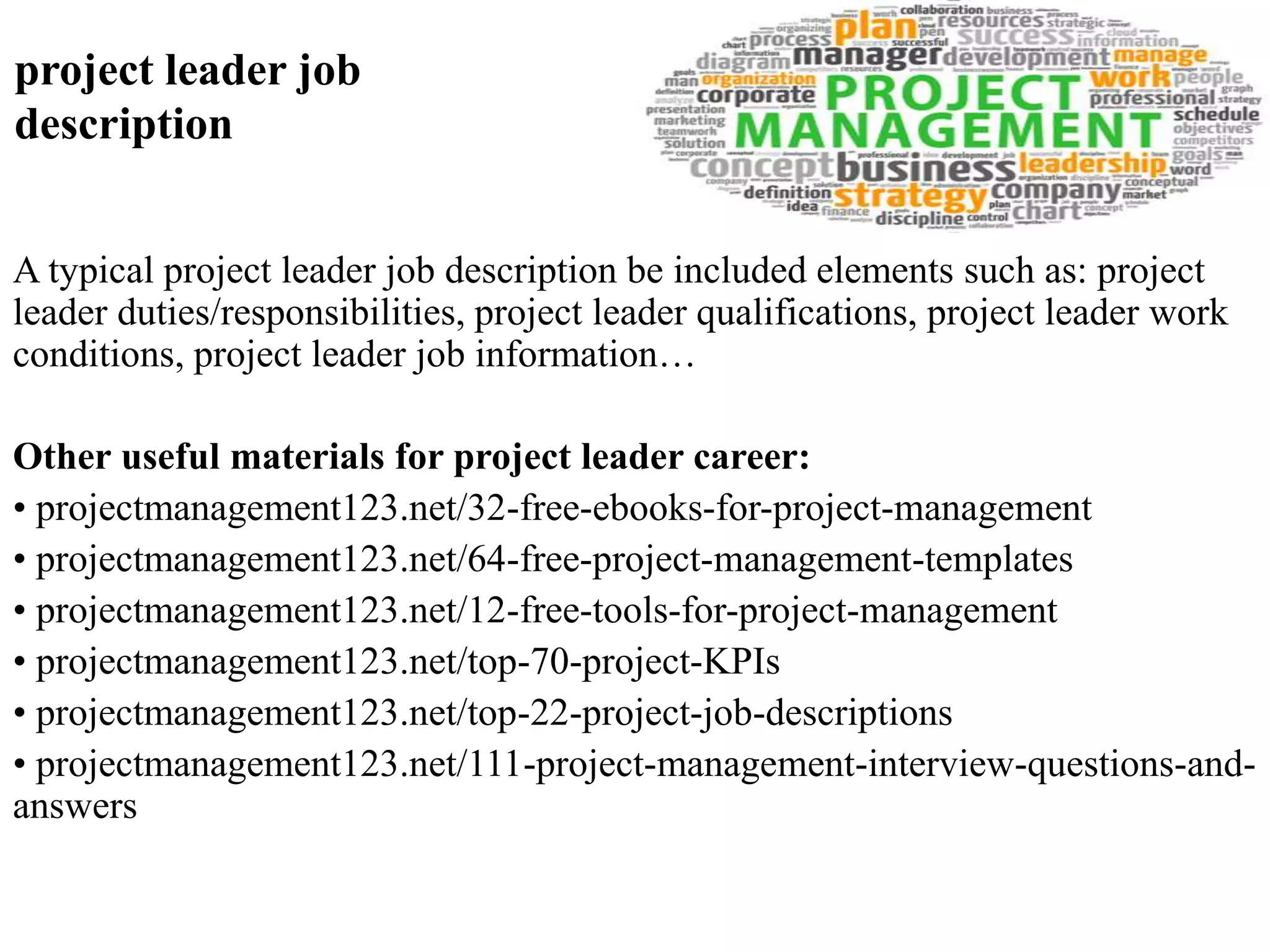Project leader job description | PPTX