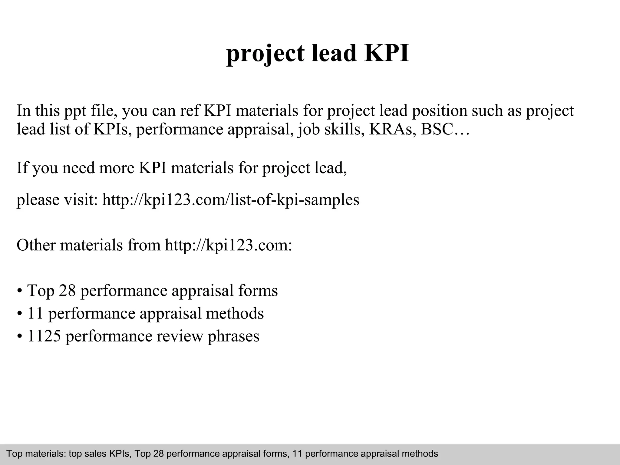 Project lead kpi | PPT