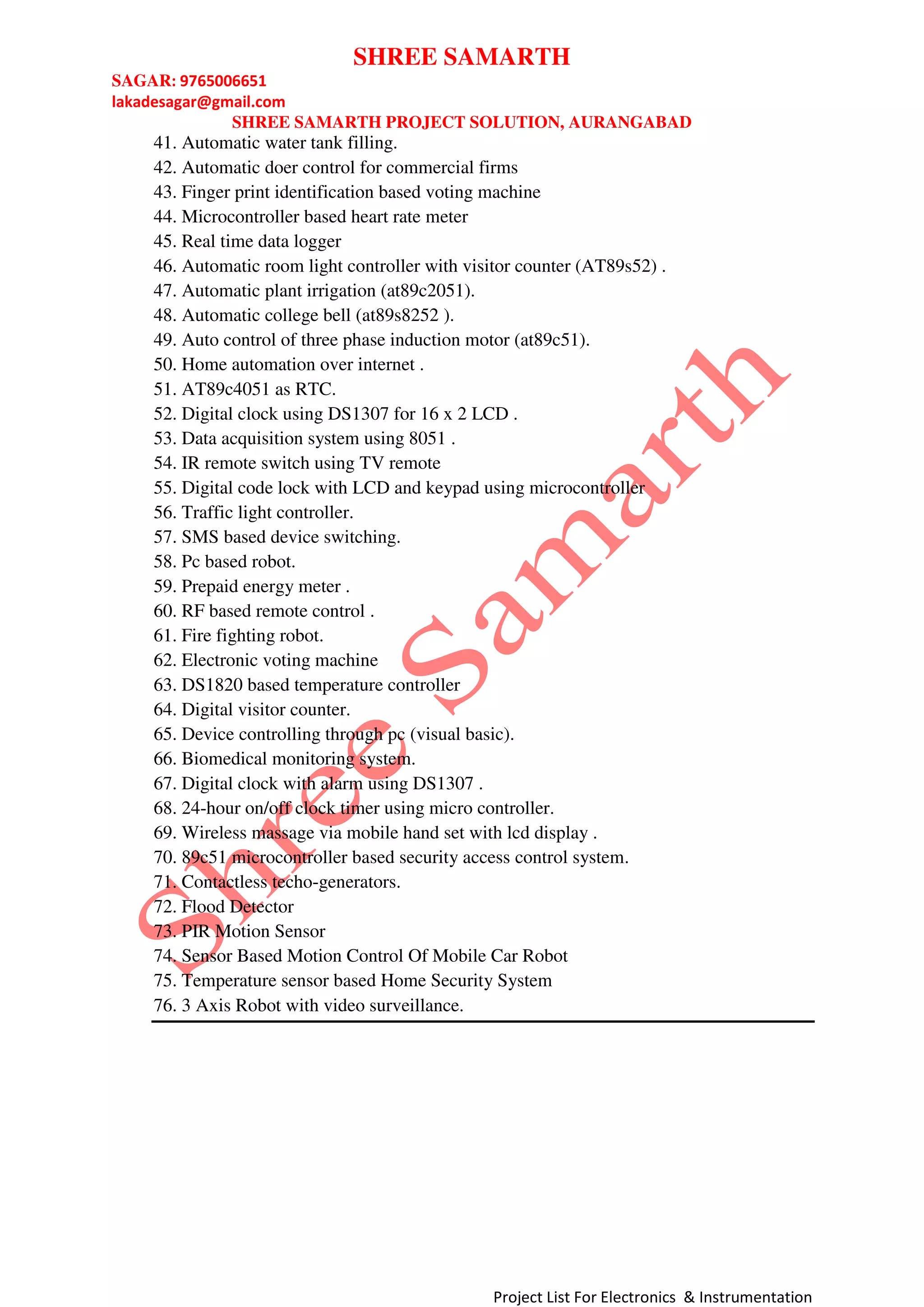 mechanical, electronics, electrical engineering Project list for B.E./M ...