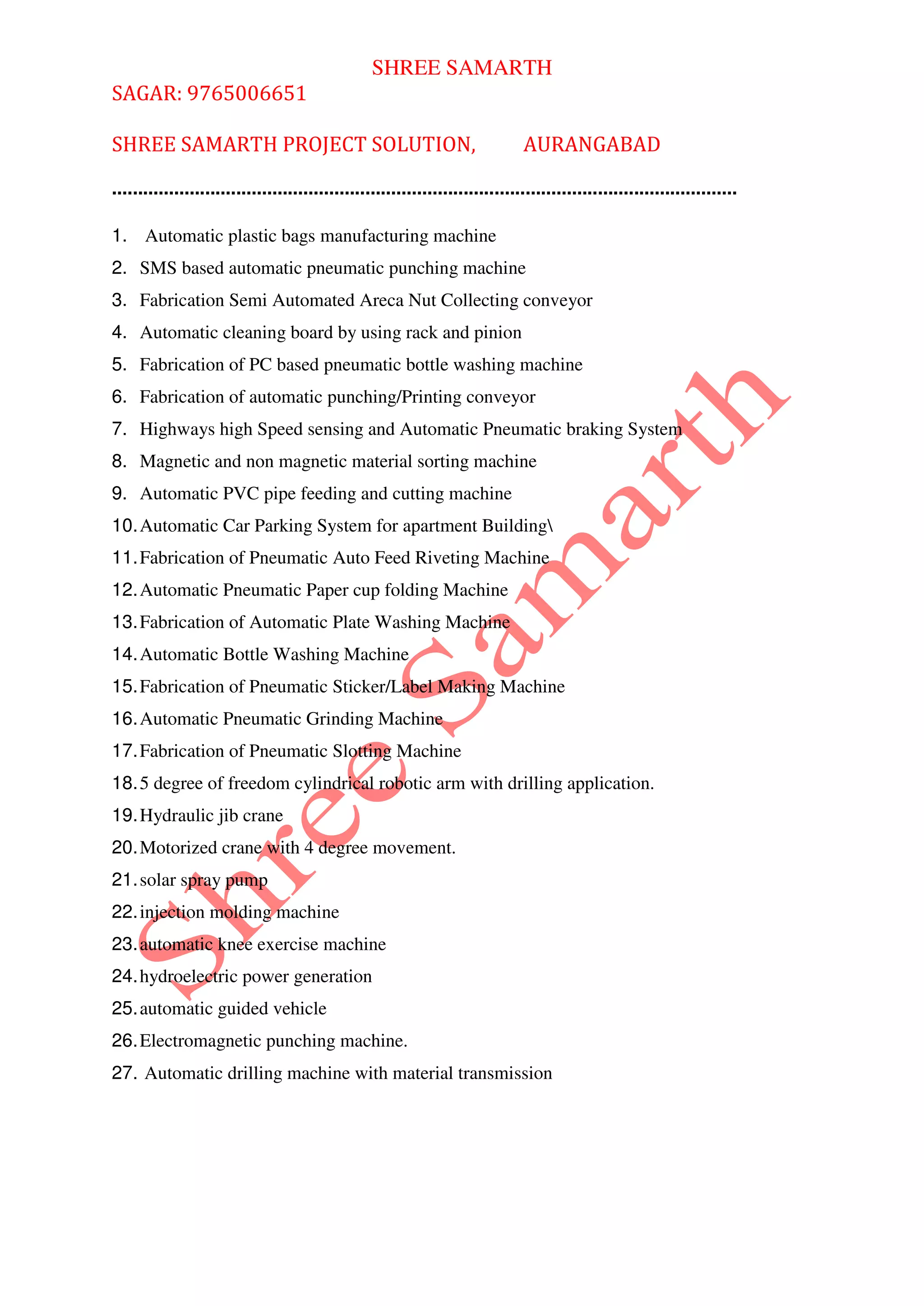 mechanical, electronics, electrical engineering Project list for B.E./M ...