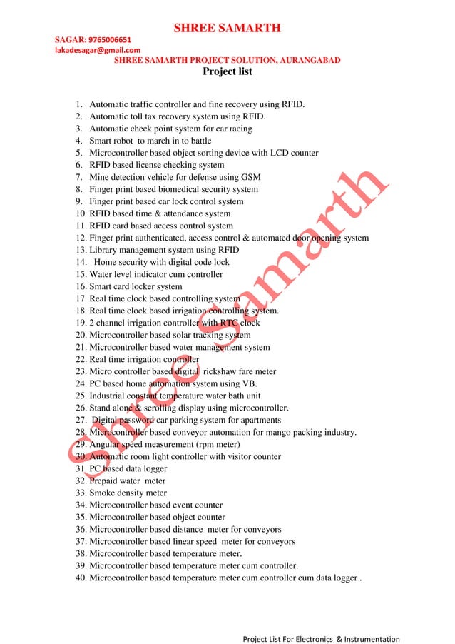 mechanical, electronics, electrical engineering Project list for B.E./M ...