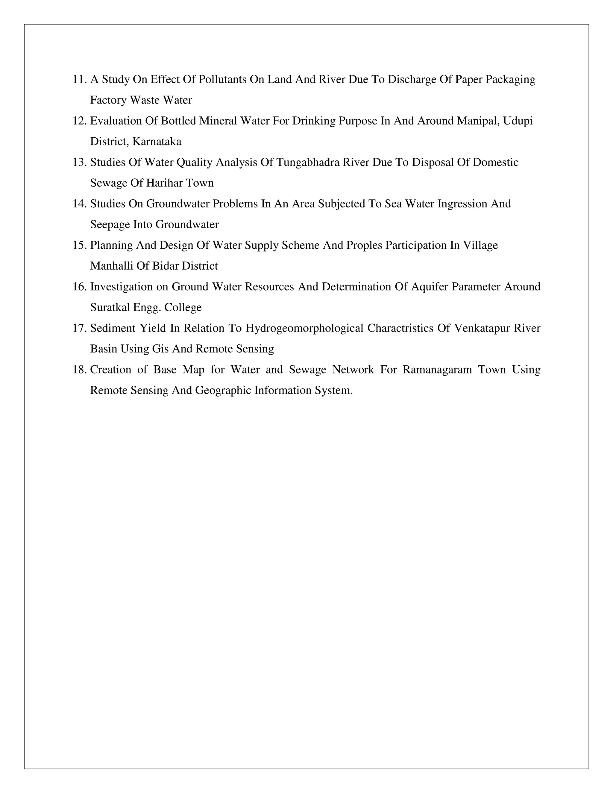 Project list water resource engineering | PDF