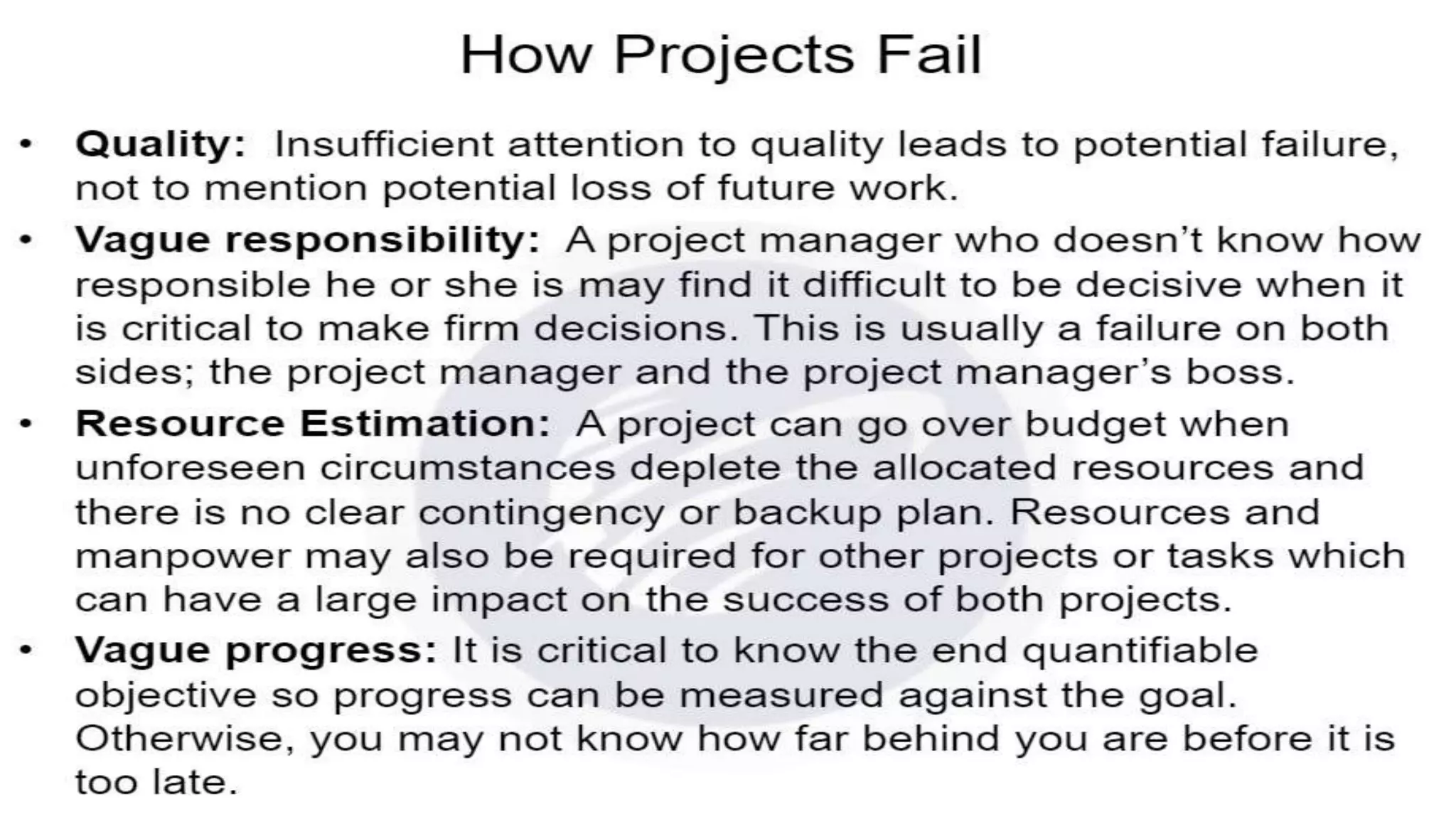 Project management, stages in project management, explanation, poor ...