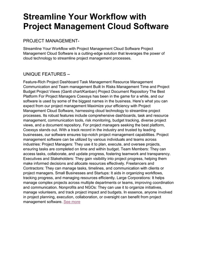 Streamline Your Workflow with Project Management Cloud Software | PDF