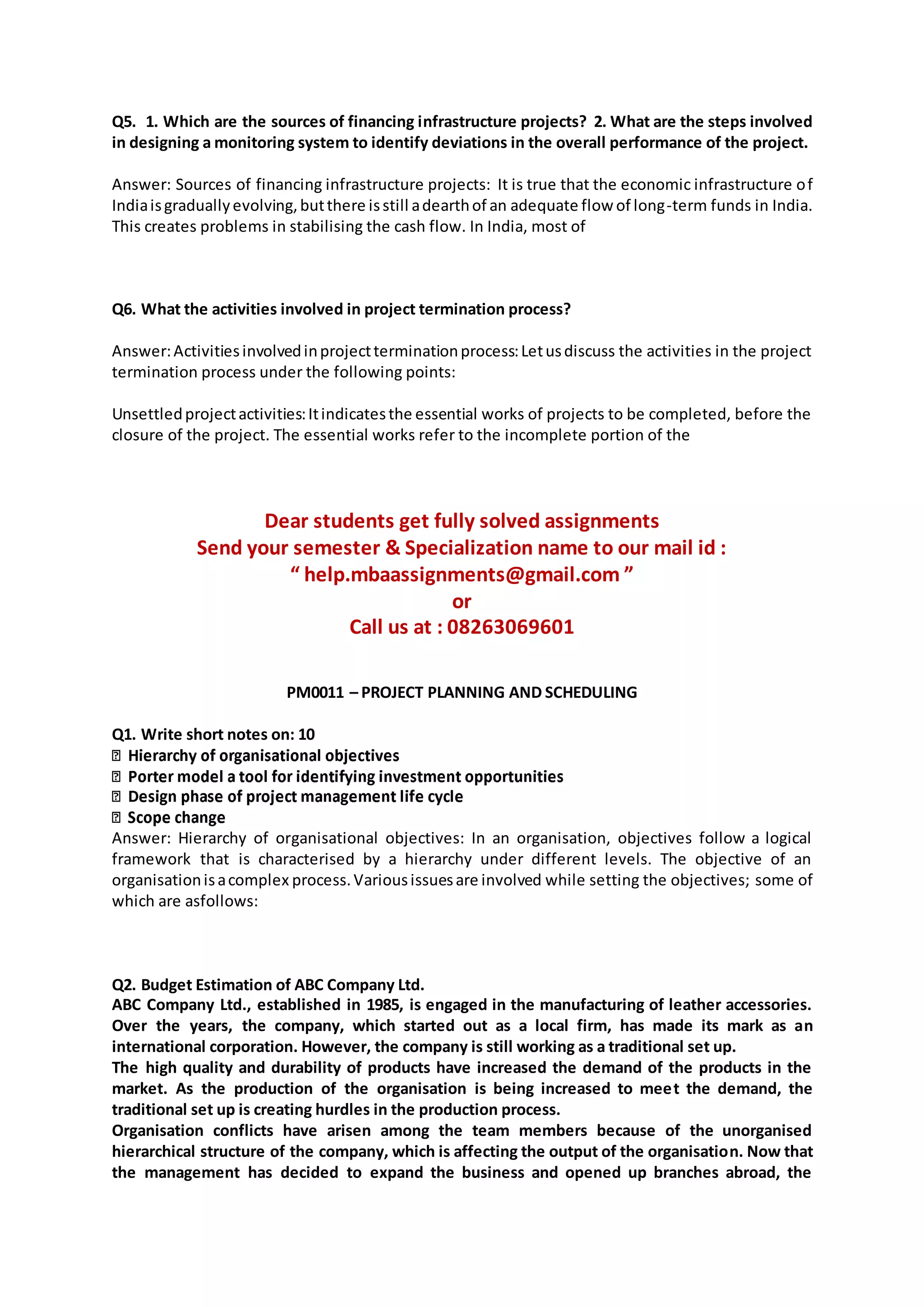 Project management 3rd sem - smu mba solved assignments | PDF