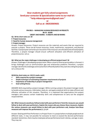 Project management 3rd sem - smu mba solved assignments | PDF