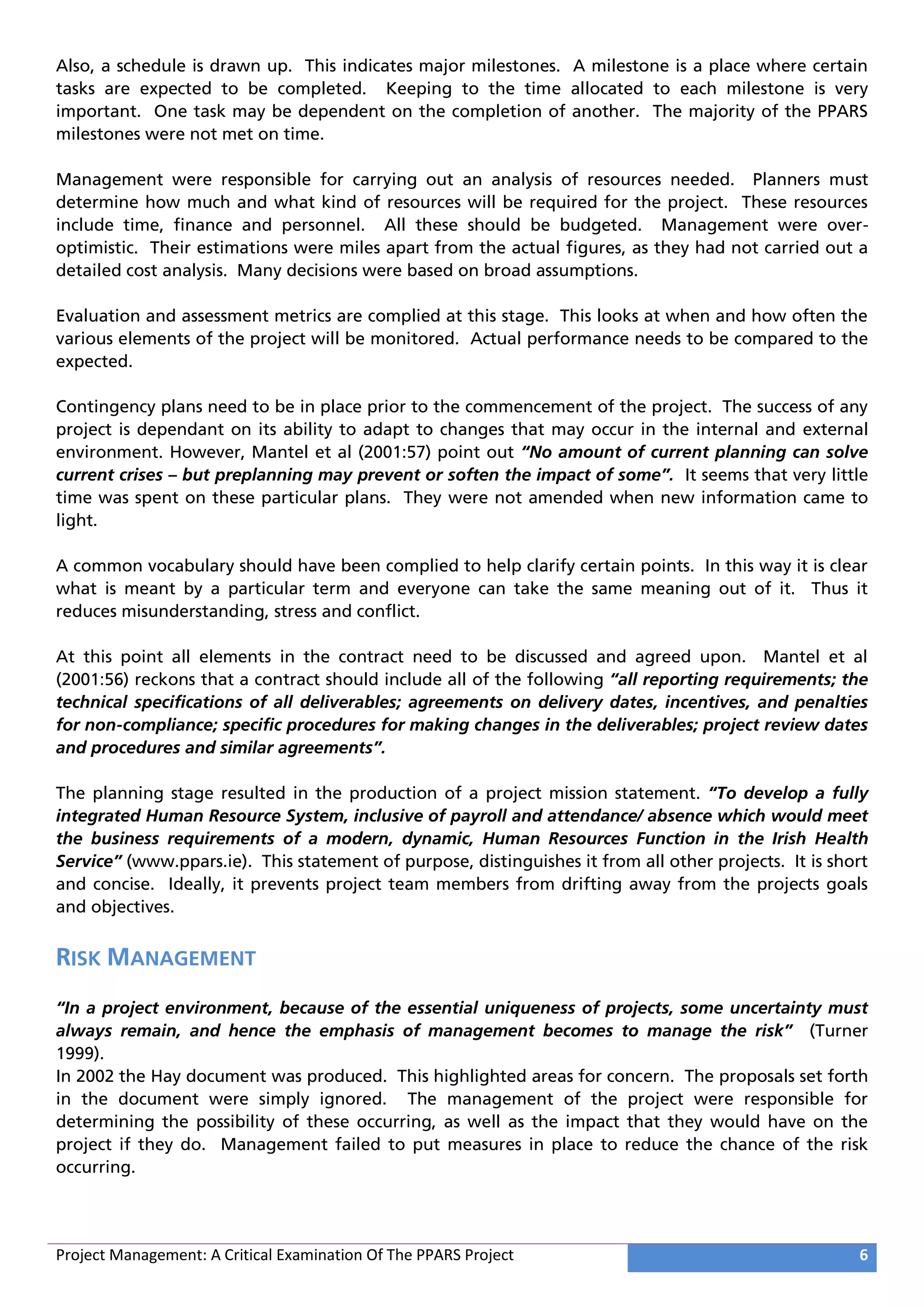 Project Management: A Critical Examination of the PPARS Project | PDF