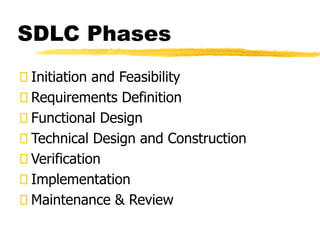 project management and characteristics of SDLC (System Development Life ...