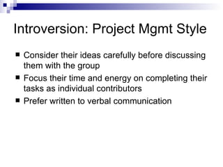 Project Management and Personality Type | PPT