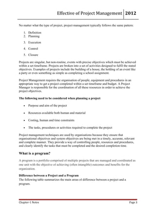 Project management chapter 1 notes | DOC