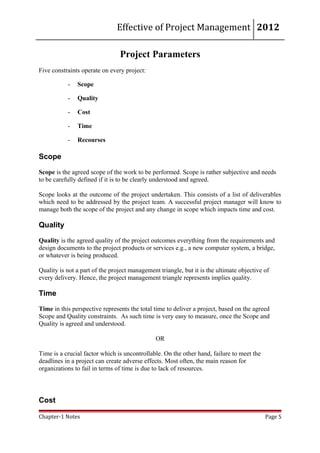 Project management chapter 1 notes | DOC