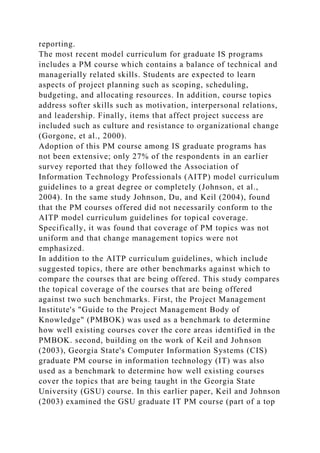 Project Management Courses in IS Graduate Programs What is Being .docx