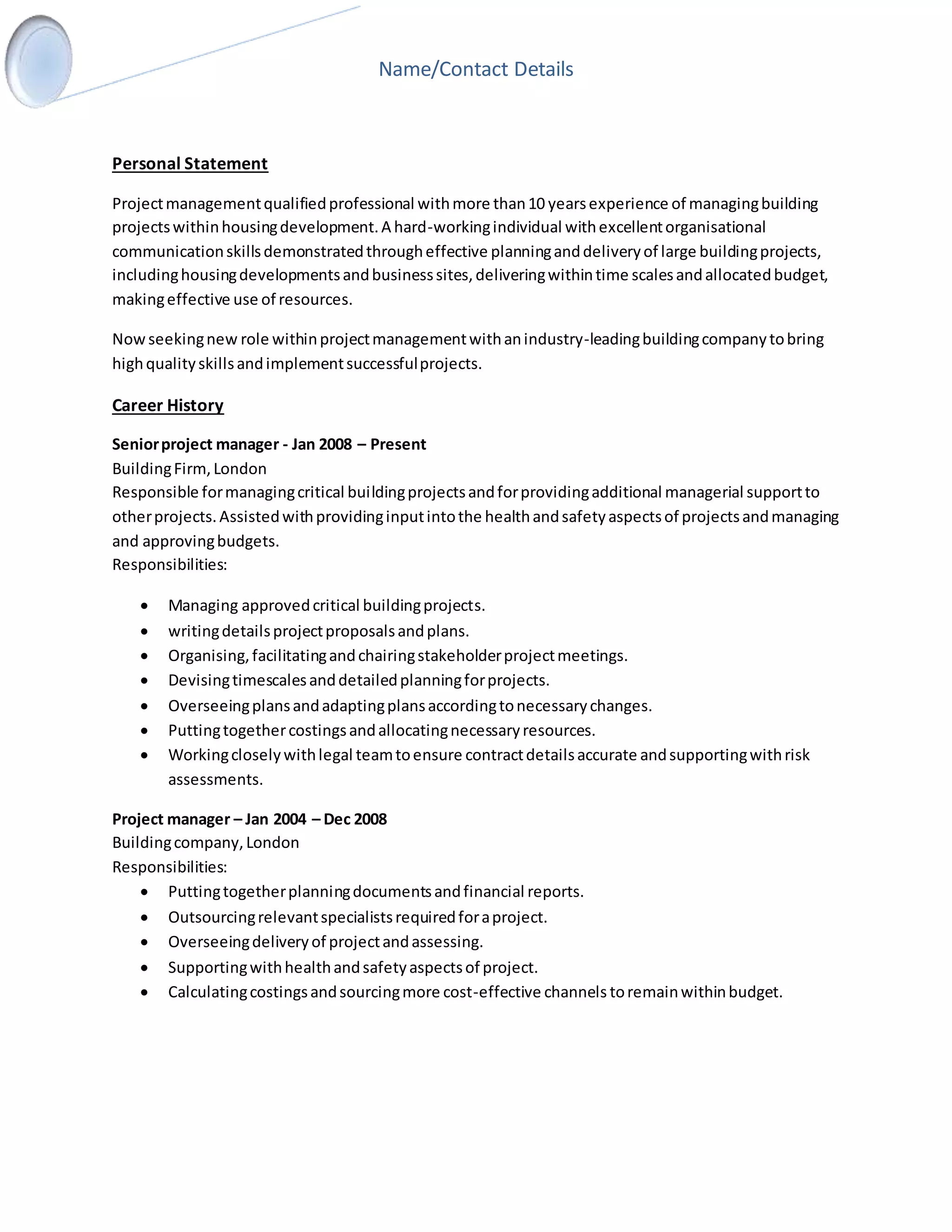 Project management cv final | DOCX