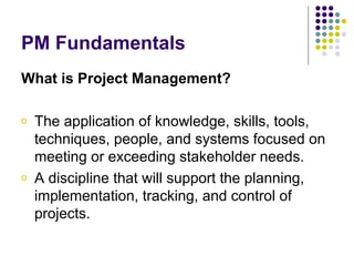 Project Management Fundamentals Course | PPT