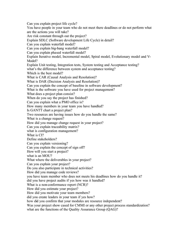 Project Management Interview Questions | PDF