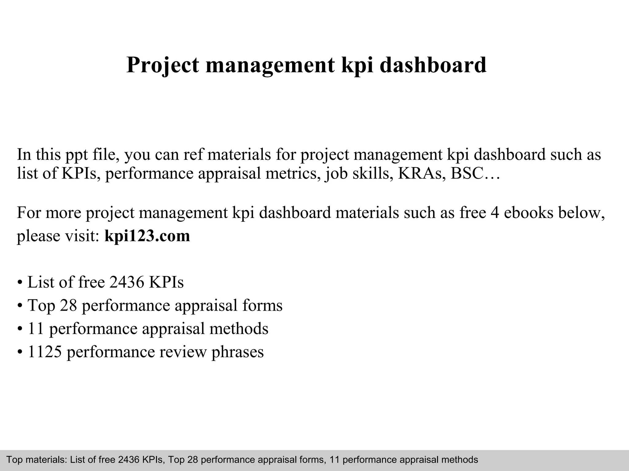 Project management kpi dashboard | PPT