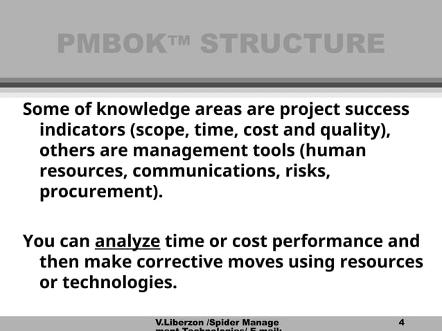 PROJECT MANAGEMENT LOGIC AND PMBOK STRUCTURE 2002.ppt