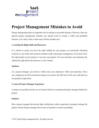 Project management mistakes to avoid | PDF