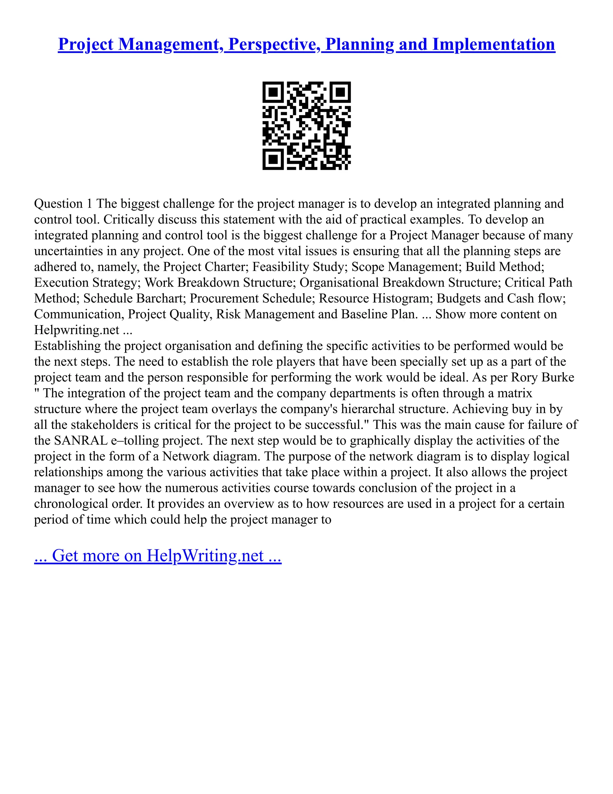 Project Management, Perspective, Planning And Implementation | PDF