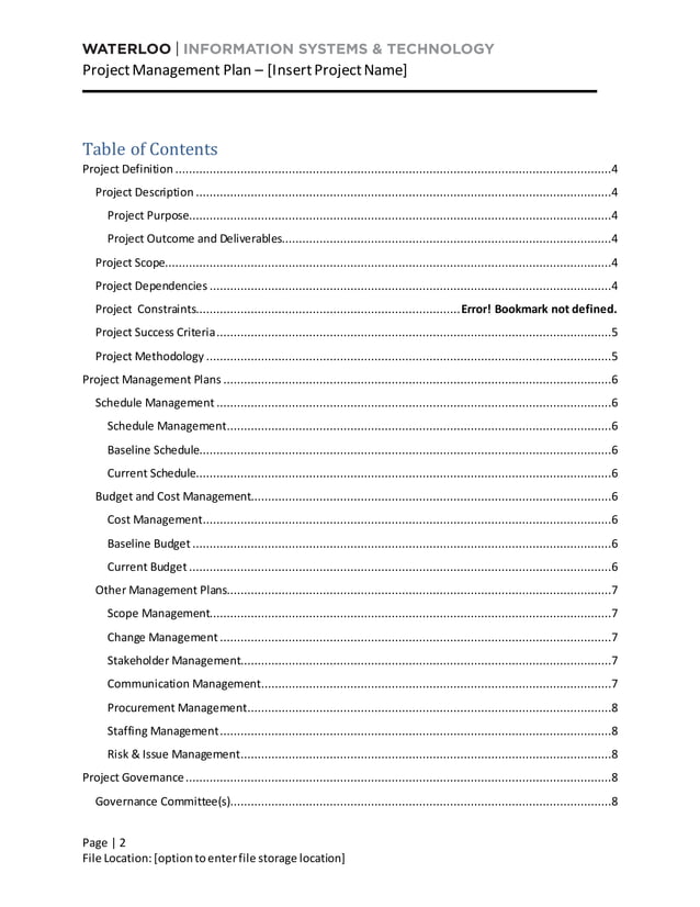 Project management plan_template | DOCX