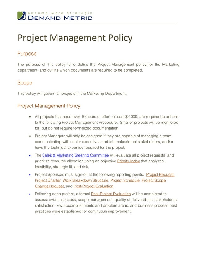Project Management Policy | PDF