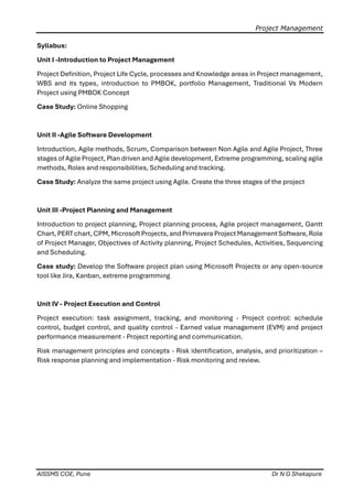 Project Management Unit I SE OE-II SPPU Pune (2024 Pattern) | PDF